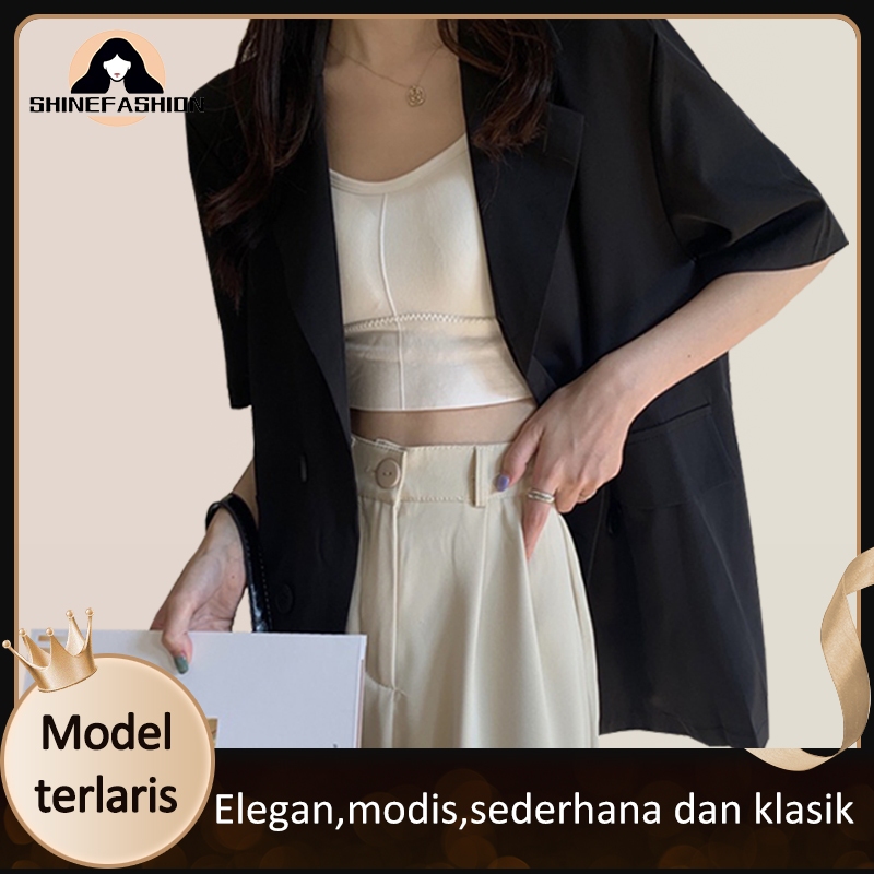 Jual Blazer Wanita Korea Lengan Pendek Outerwear Potongan Longgar Warna ...