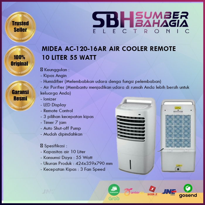 Jual MIDEA AC-120-16AR AIR COOLER REMOTE 10 LITER 55 WATT (NEW) (KHUSUS ...