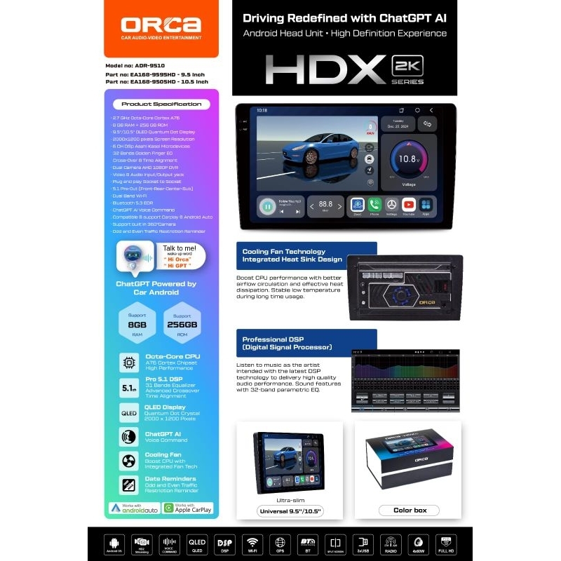 Jual Head Unit Android Orca HDX Series ADR- 9988 8/256GB | Shopee Indonesia