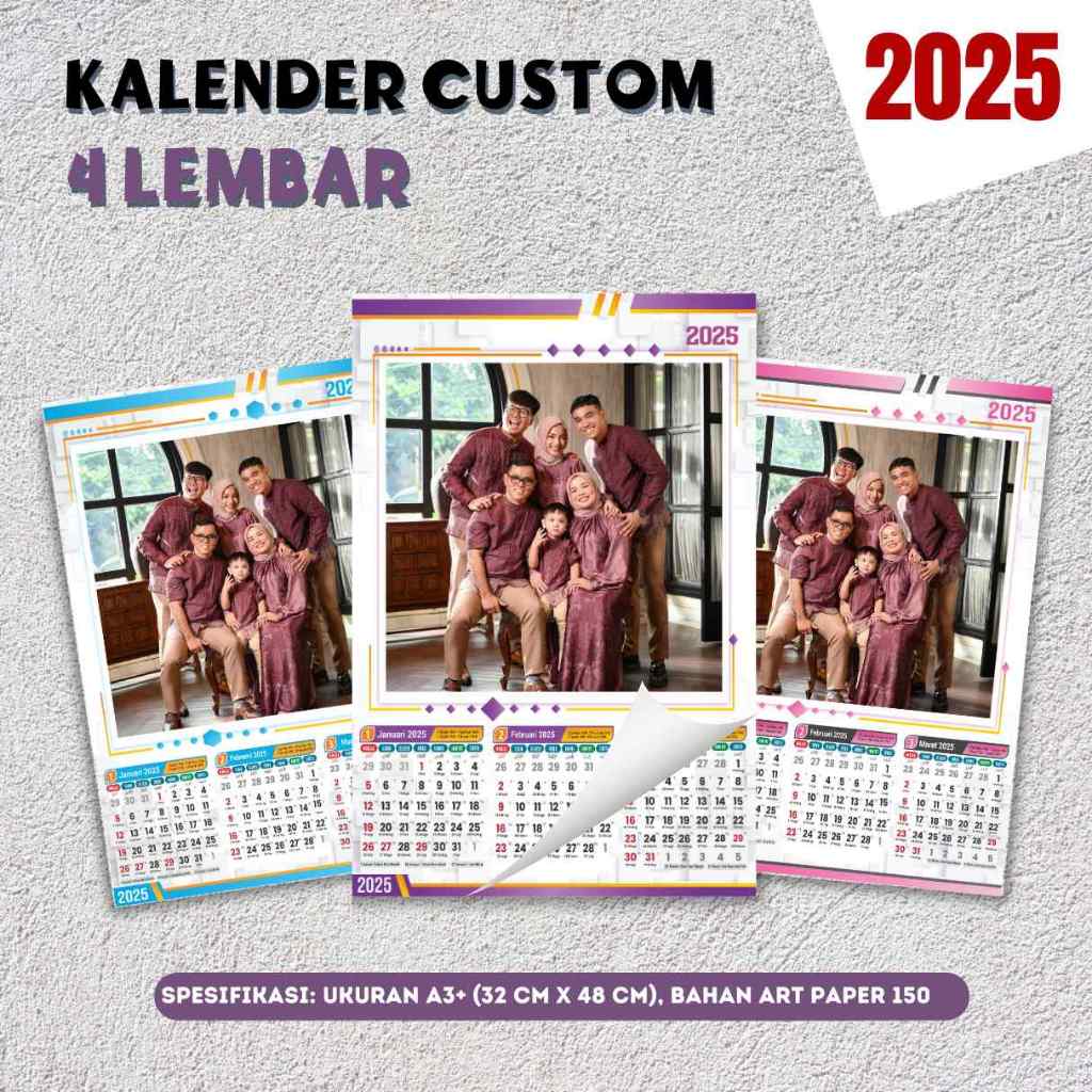 Jual kalender custom 4 lembar 2025 (3 bulanan)/kalender dinding custom ...