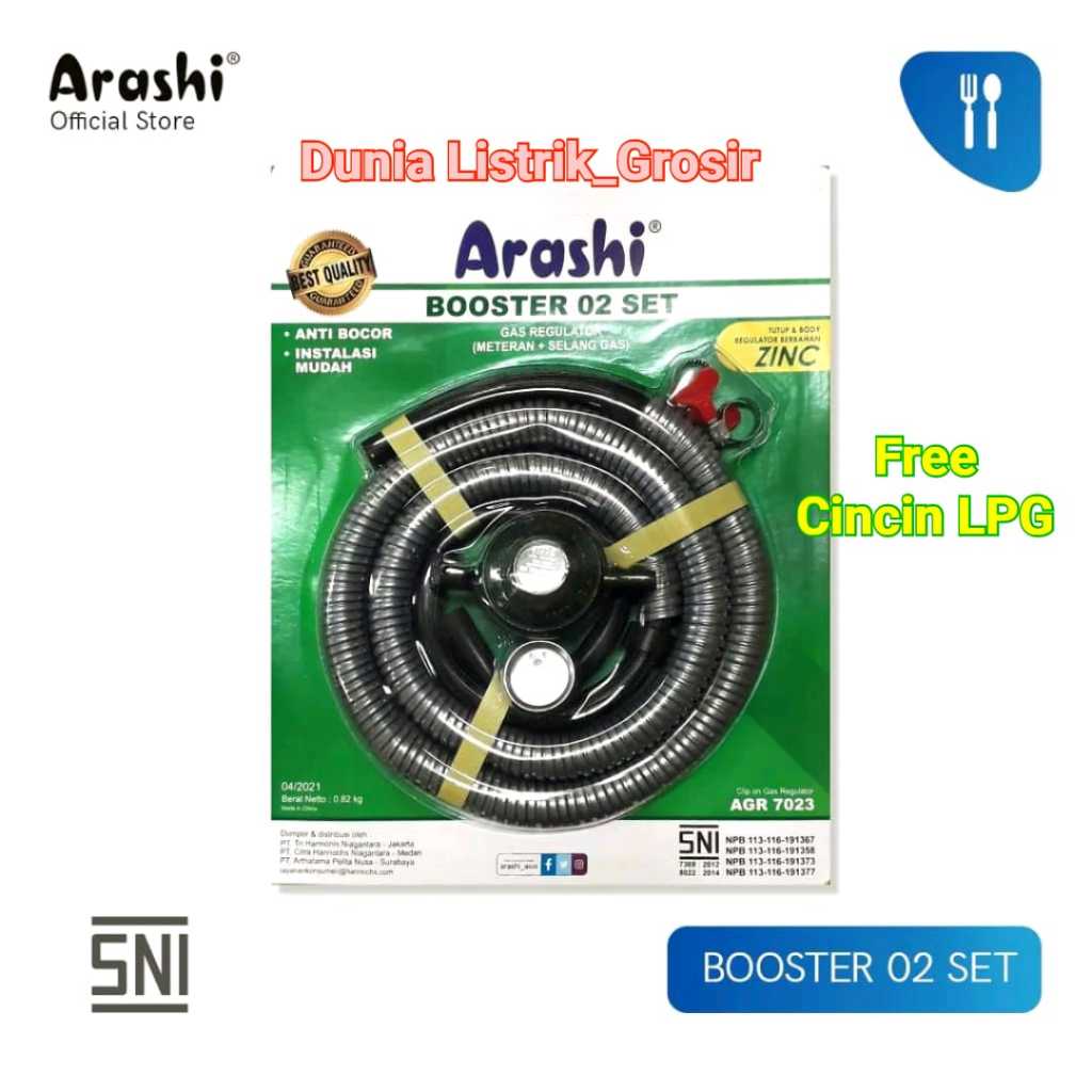 Jual Arashi Paket Regulator+Selang ARASHI Booster02 Set 1.8 Meter Anti ...