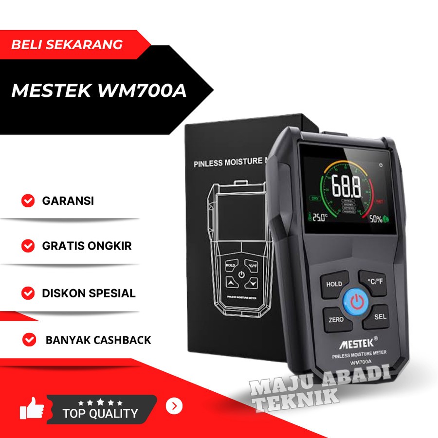 Jual Pinless Moisture Meter Mestek WM700A Wood Concrete MC Tester ...
