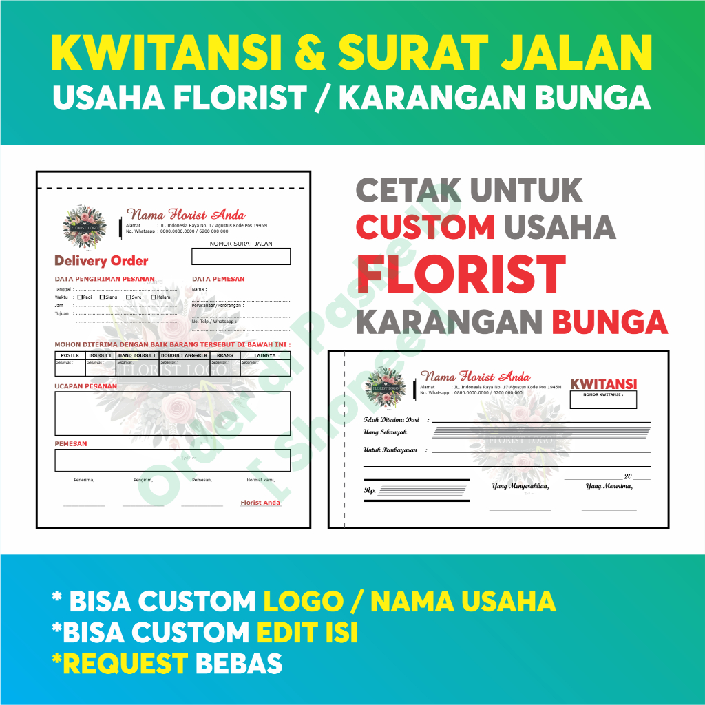 Jual (50 SET) FLORIST CETAK NOTA / KWITANSI / SURAT JALAN USAHA FLORIST ...