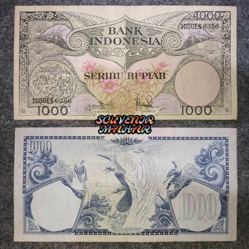Jual (ORIGINAL) Uang kuno 1000 rupiah seri bunga tahun 1959 bergambar ...