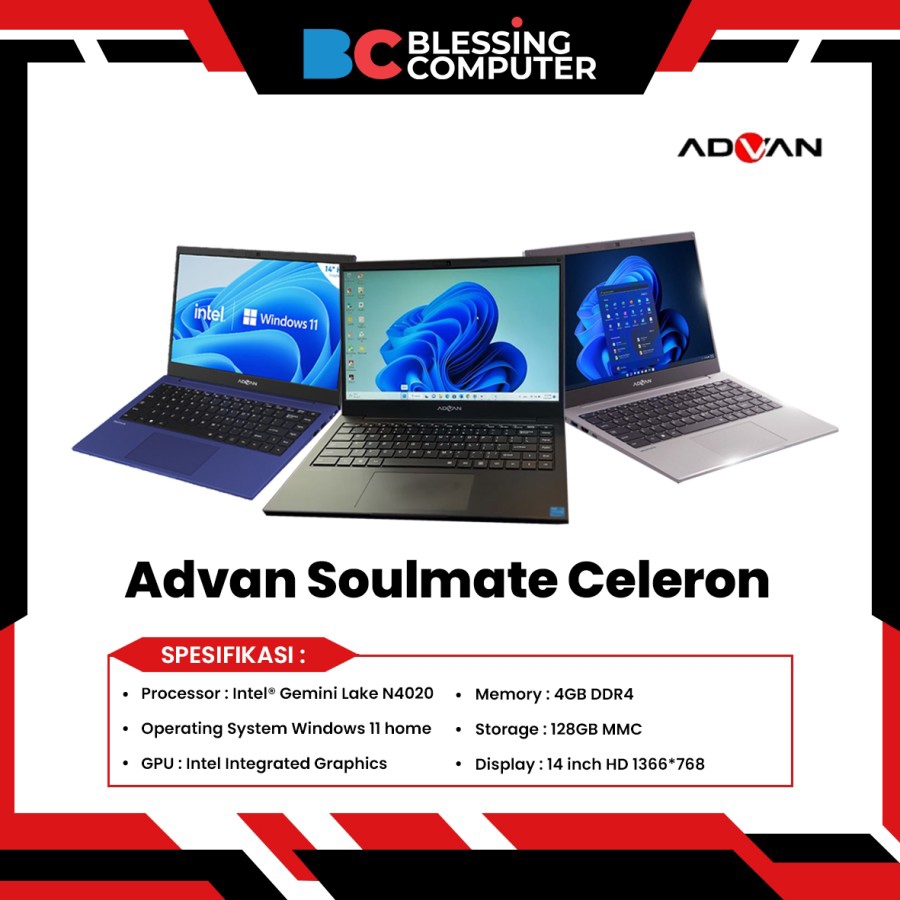 Jual Advan Soulmate Celeron N4020 4GB 128GB MMC W11 - Gray | Shopee ...