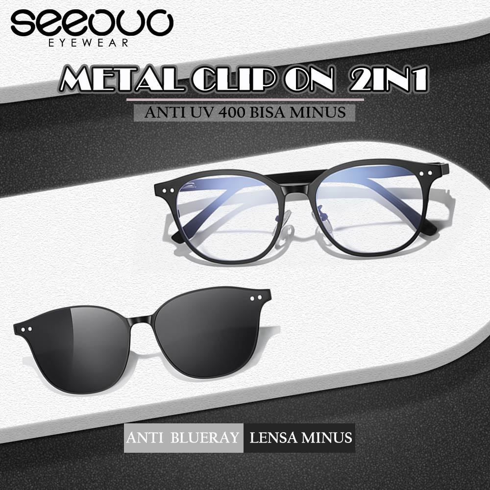 Jual Seeouo Kacamata Clip On Antiradiasi Blueray 2in1 Clip Polarized Model Oval Stylish Metal ...