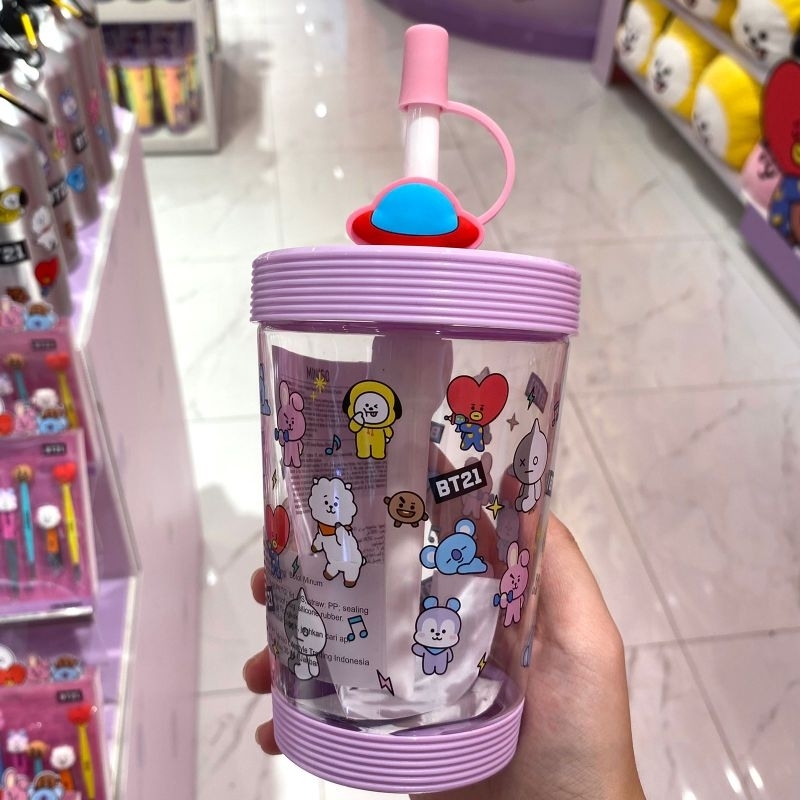 Jual MINISO x BT21 Botol Minum Tumbler Sedotan 535ml BTS Purple KOYA RJ ...