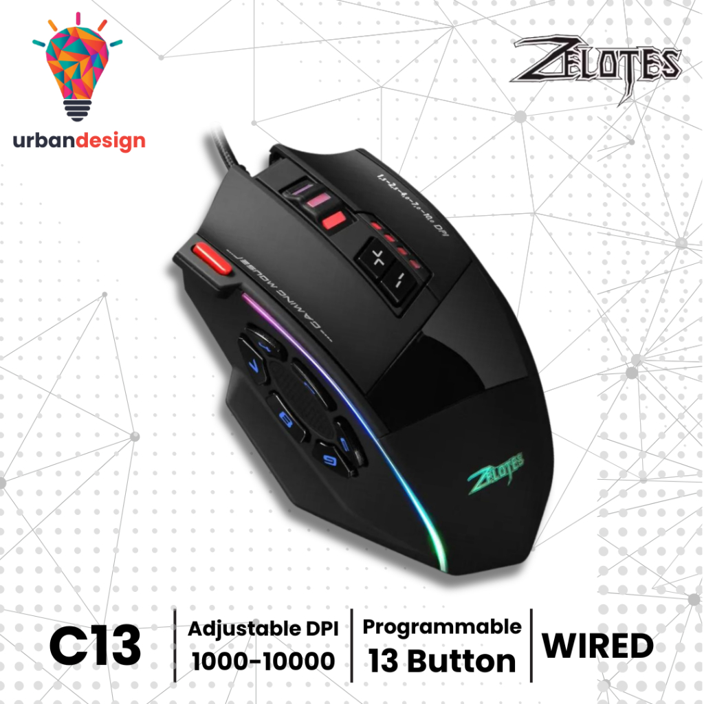 Jual Zelotes C13 Wired Ergonomic Gaming Mouse Programmable 13 Button ...