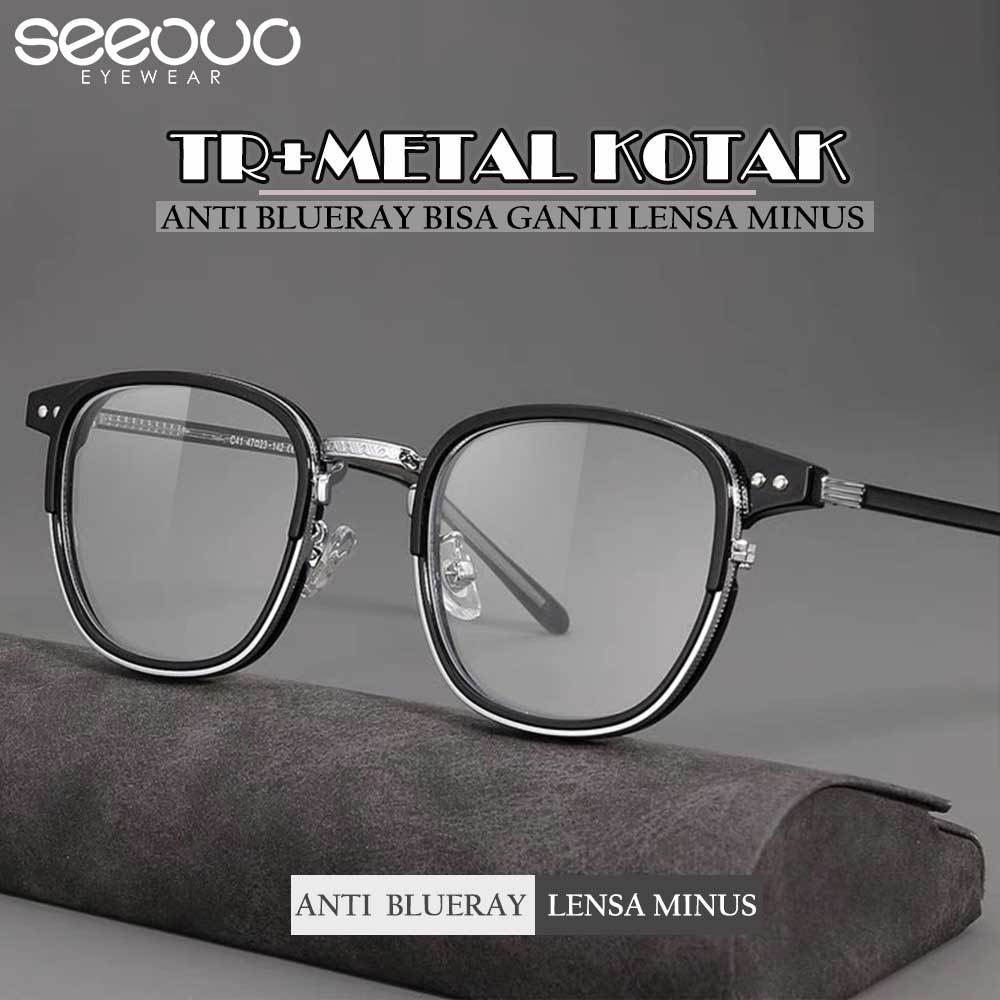 Jual Seeouo Kacamata Antiradiasi Blueray Kotak Vintage Stylish Fashionable TR90+Metal Frame ...