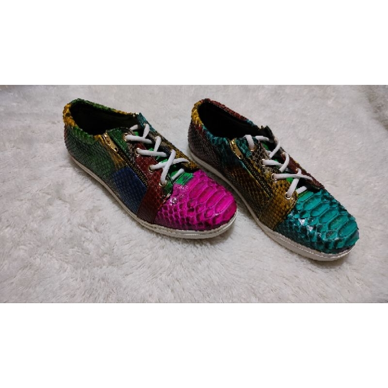 Jual Sepatu Tali Sneakers Multicolor Kulit Ular Asli | Shopee Indonesia
