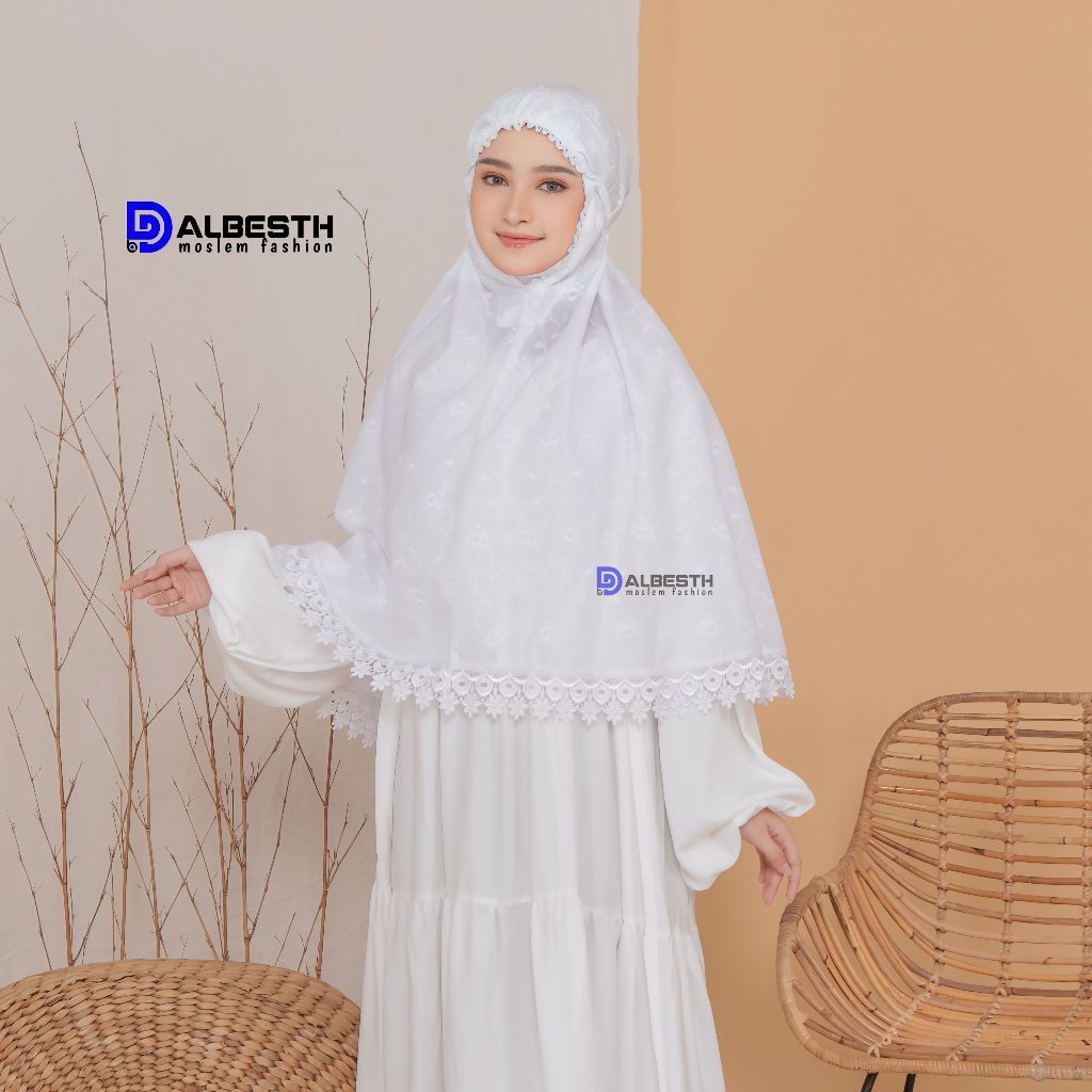 Jual ALBESTH - Kerudung Putih Haji & Umroh Full Bordir Bahan Katun Paris Premium Bergo Hijab ...