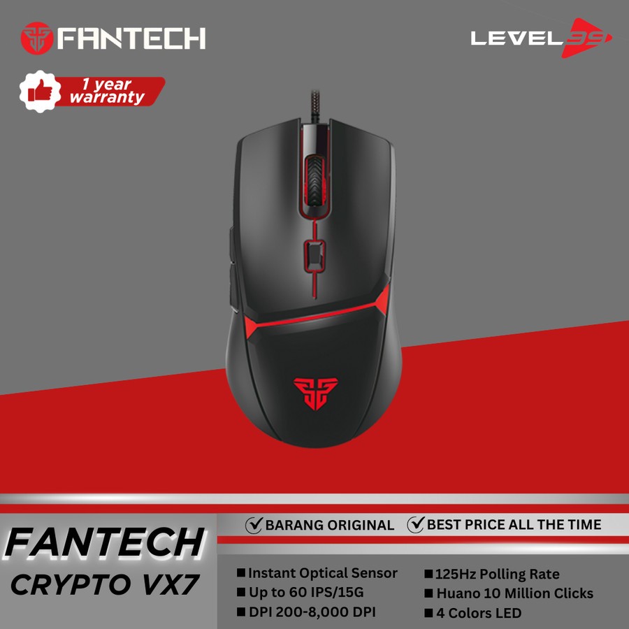 Jual MOUSE GAMING FANTECH CRYPTO VX7 BLACK (RGB, MACRO) | Shopee Indonesia