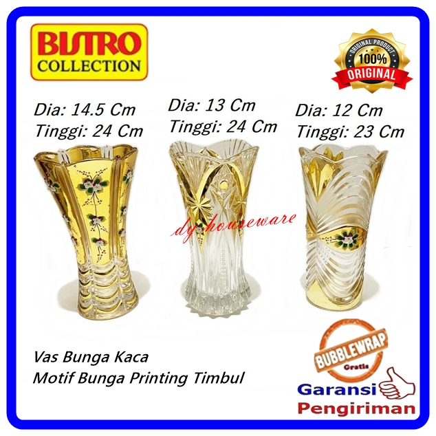 Jual Vas Bunga Kaca Pot Bunga Kaca Kristal Motif Gold Emas Bistro ...