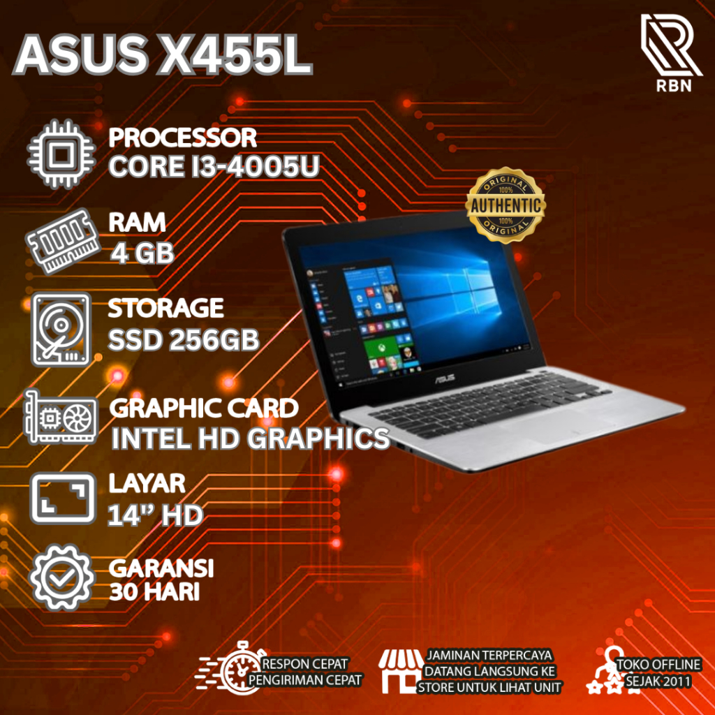 Jual LAPTOP Notebook ASUS X455L COREI3-4005 RAM 4GB SSD 256GB Second ...