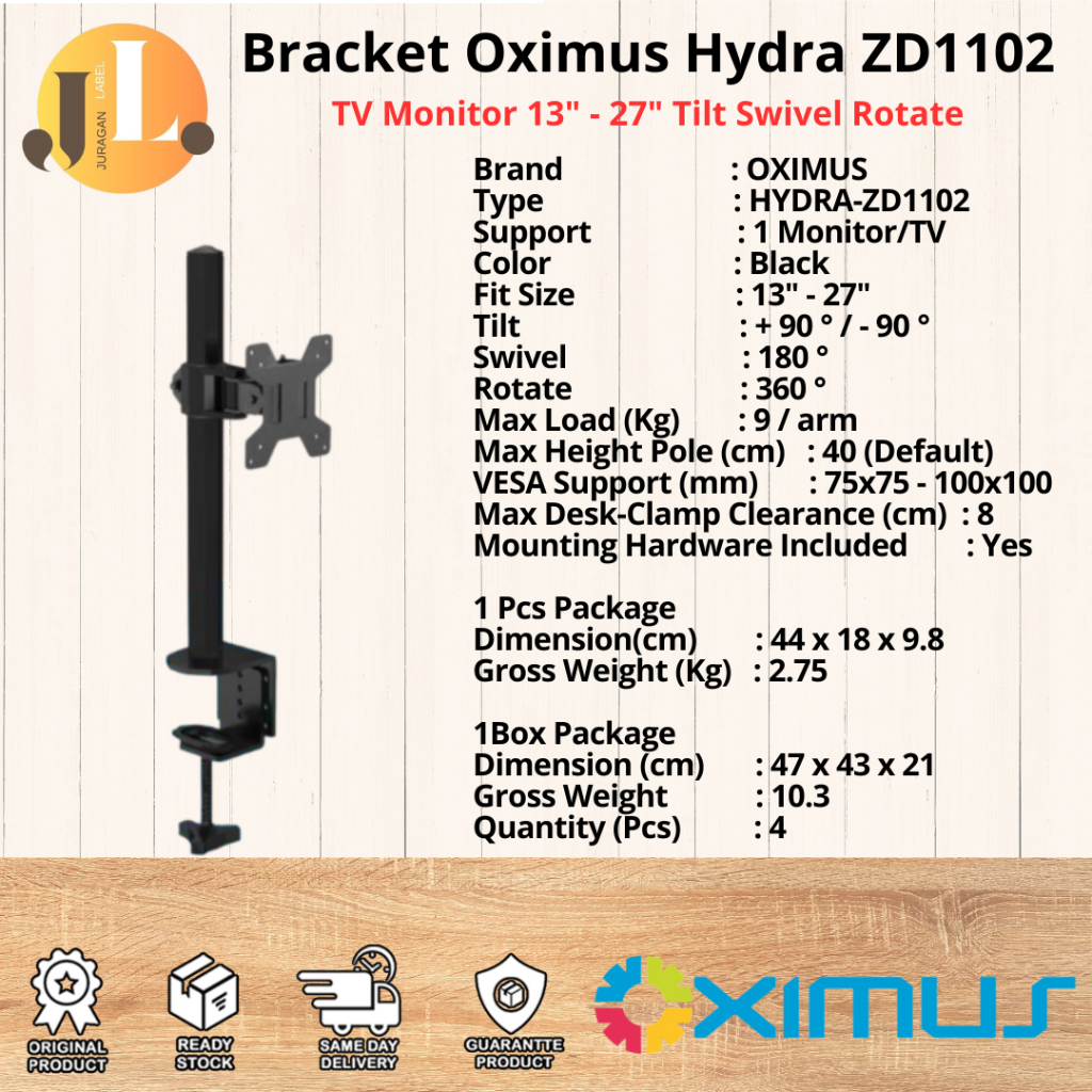 Jual BRACKET Oximus Hydra ZD1102 TV Monitor 13" - 27" Tilt Swivel ...