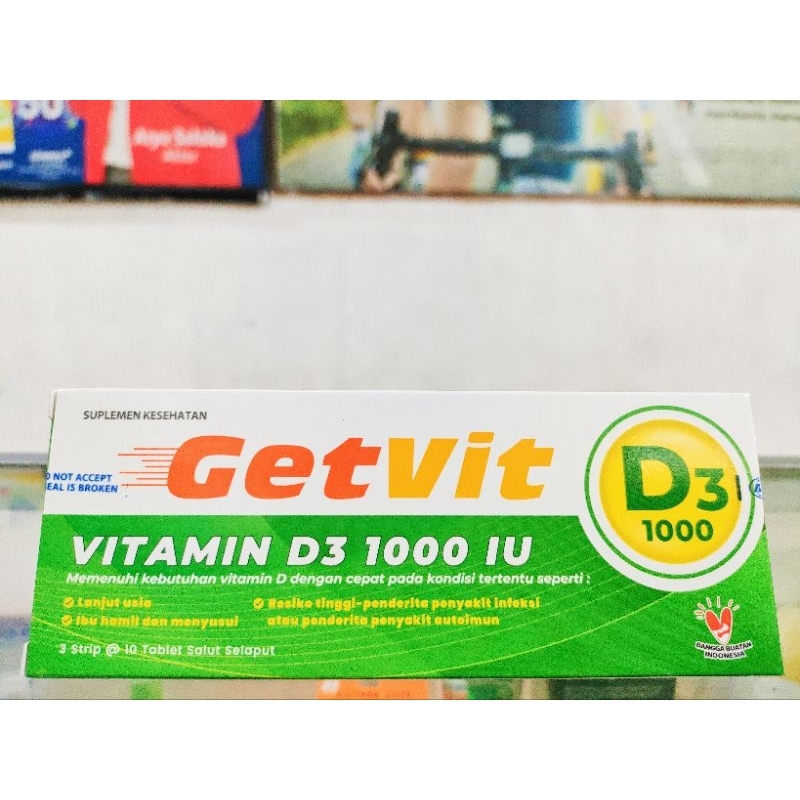 Jual GETVIT VITAMIN D3 1000iu (3strip@10tablet) | Shopee Indonesia