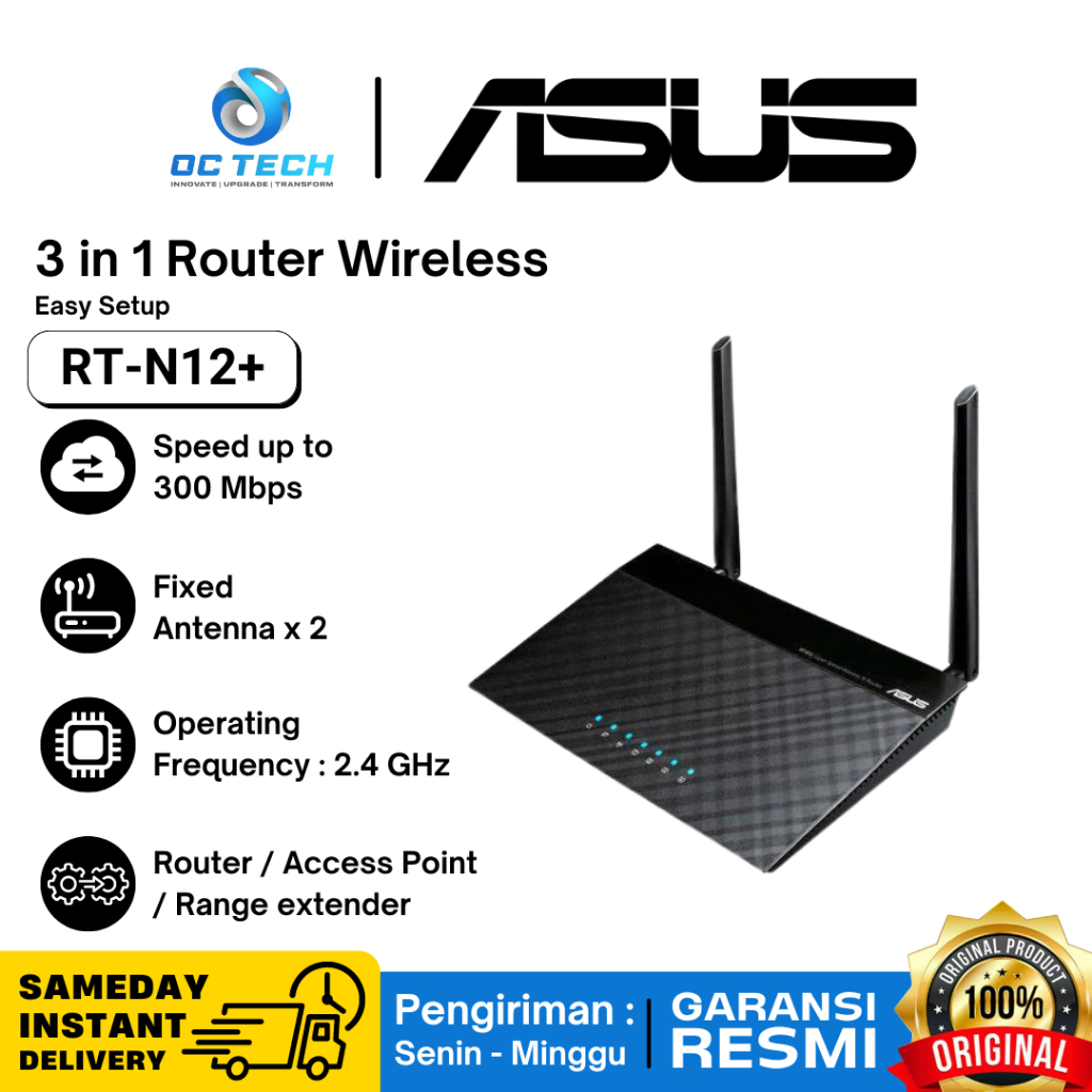 Jual Router ASUS RT-N12+ N300 300Mbps 3in1 Wi-Fi Router Range Extender ...