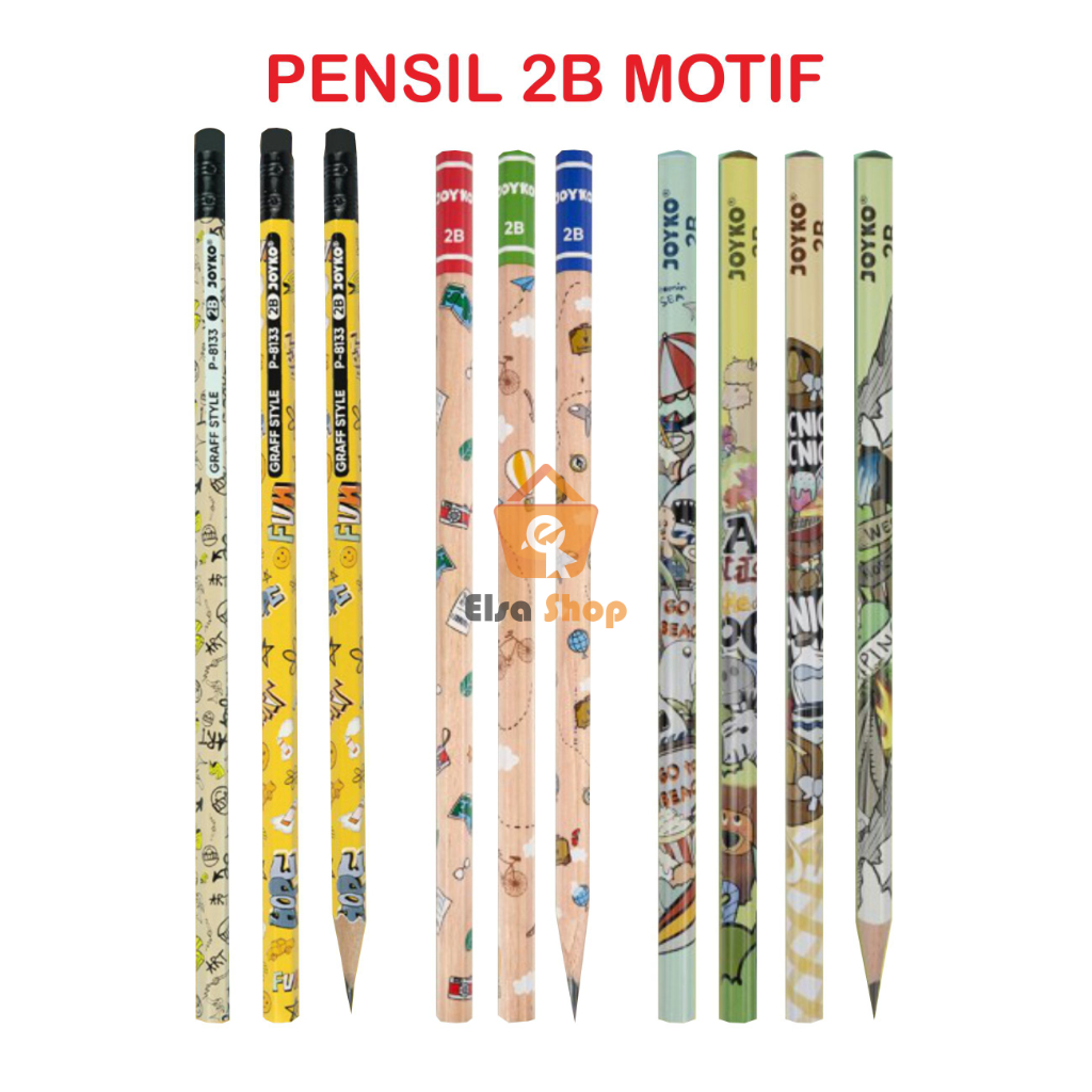 Jual Pensil 2B Joyko - Pensil 2B karakter motif (P-8128, P-8132, P-8133) | Shopee Indonesia