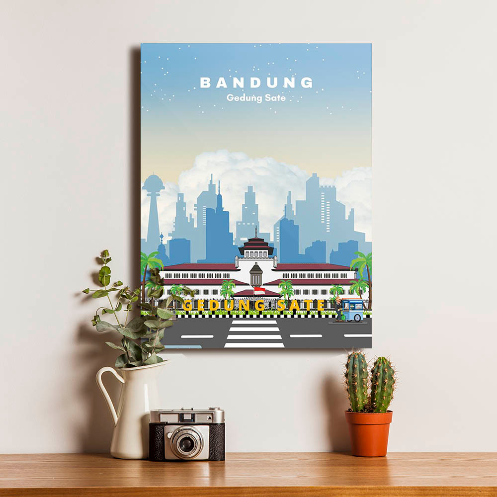Jual Poster Bandung Gedung Sate Dekorasi Hiasan Dinding Frame Kayu Siap ...