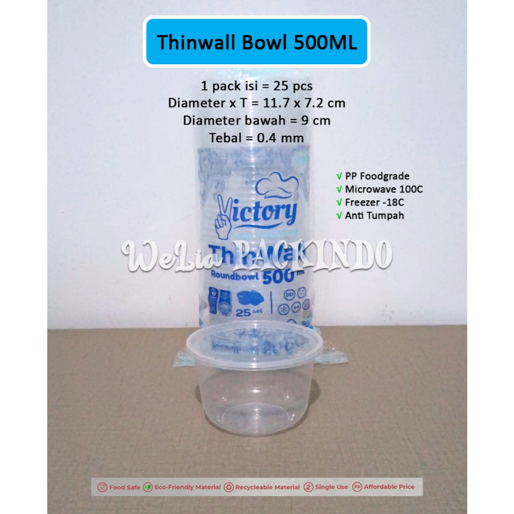 Jual Thinwall Bowl Bulat 500ml Victory DM / Food Container / Wadah ...