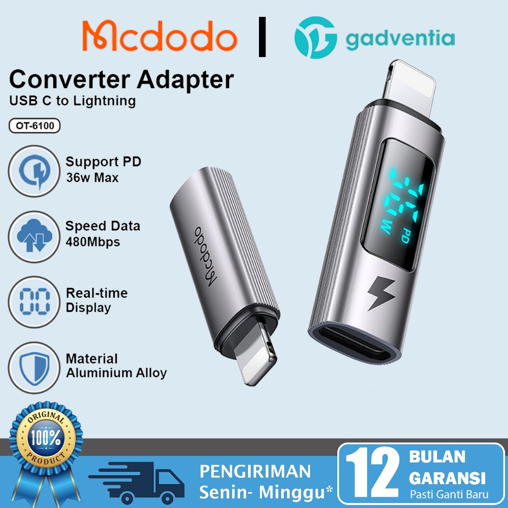 Jual MCDODO Converter Type C to Lightning Male Led Display PD Fast Charging 3A OT-6100 Untuk ...