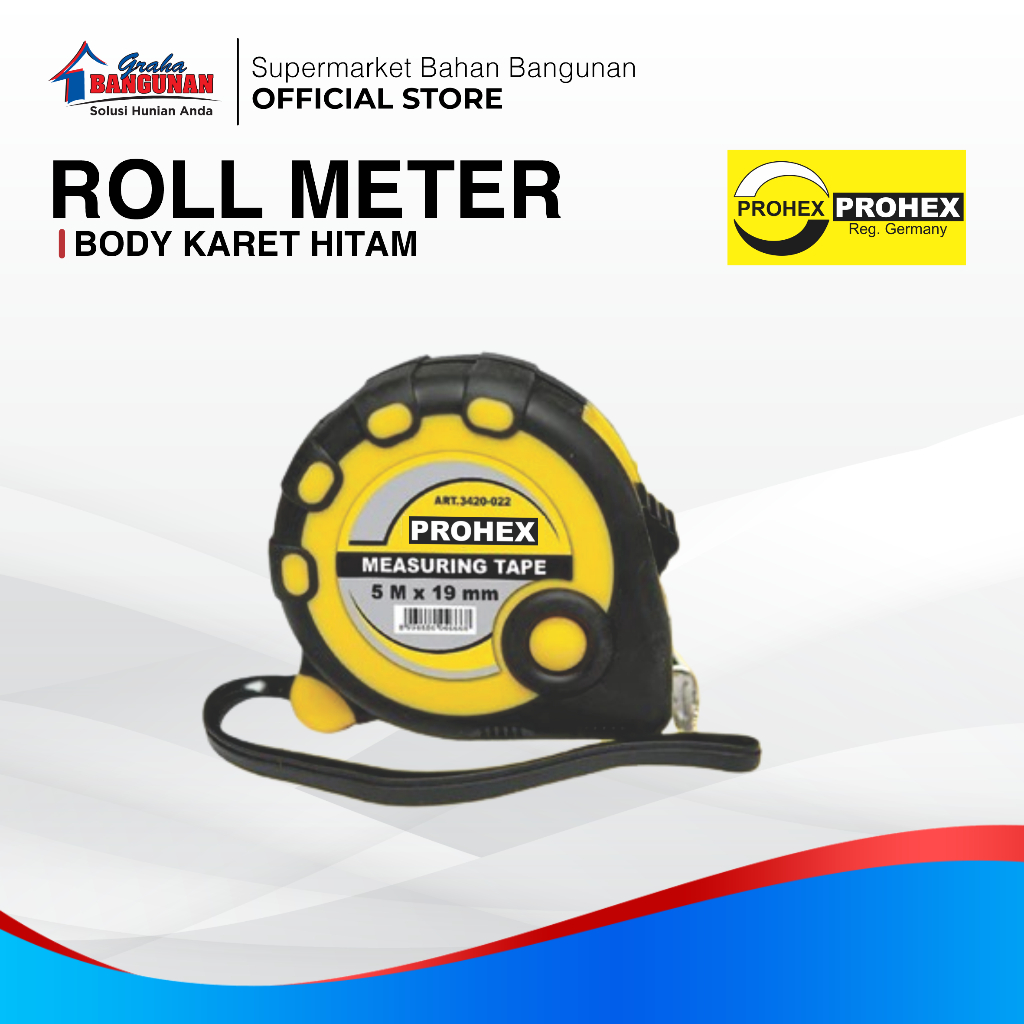 Jual Prohex ROLL METER HITAM KUNING / METERAN (Alat ukur bangunan dan ...