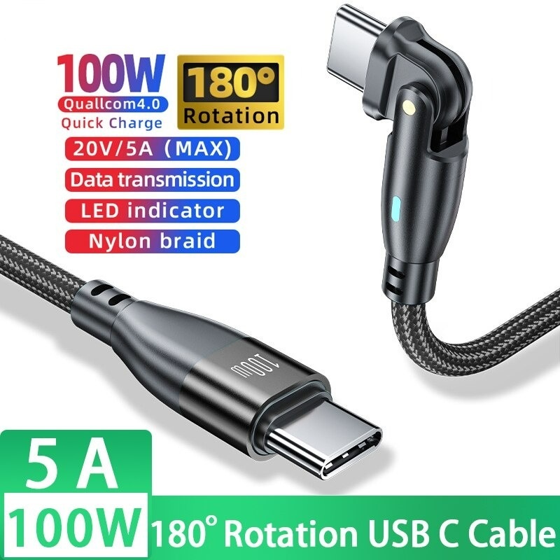 Jual 180° Rotate 100W PD USB C to USB Type C 5A Nylon Braided Cable ...