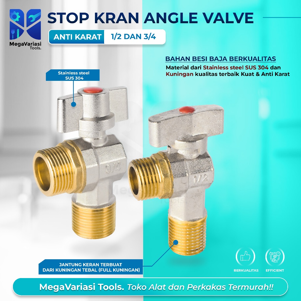 Jual Stop Kran Angle Valve Anti Karat SUS 304 1/2 dan 3/4 / Kran Buka Tutup Kuningan Stop Keran ...