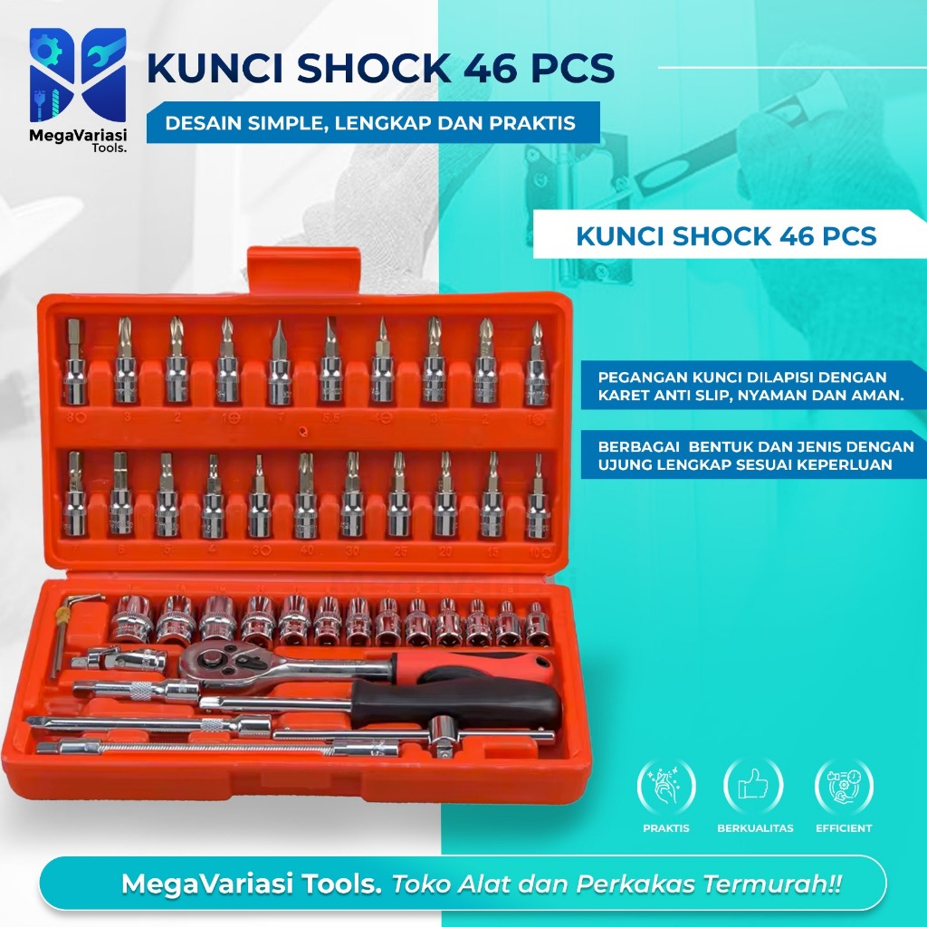 Jual Set Kunci Shock 1/4 Socket + Obeng Socket Set 46 Pcs / Set Kunci ...