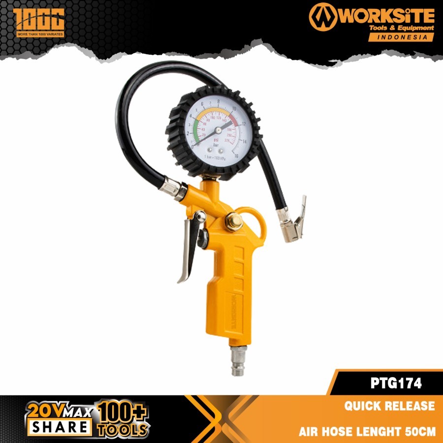 Jual ALAT ISI UKUR ANGIN AIR TIRE PRESSURE GAUGE INFLATOR GUN WORKSITE ...