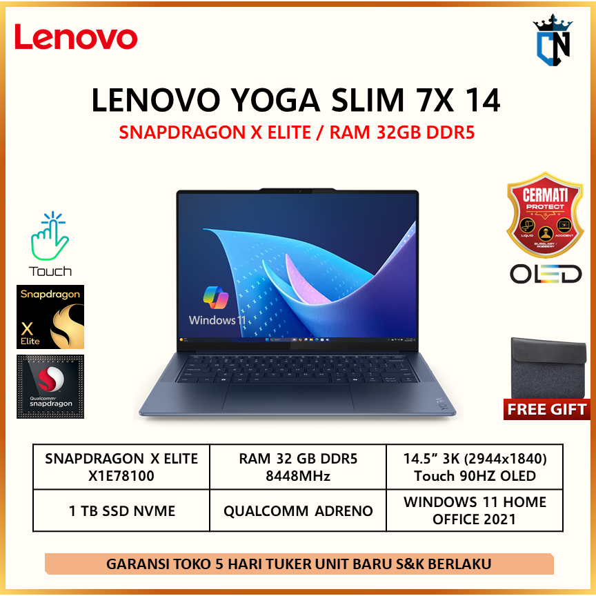 Jual Laptop LENOVO YOGA SLIM 7X 14 TOUCH OLED SNAPDRAGON X ELITE 32GB ...