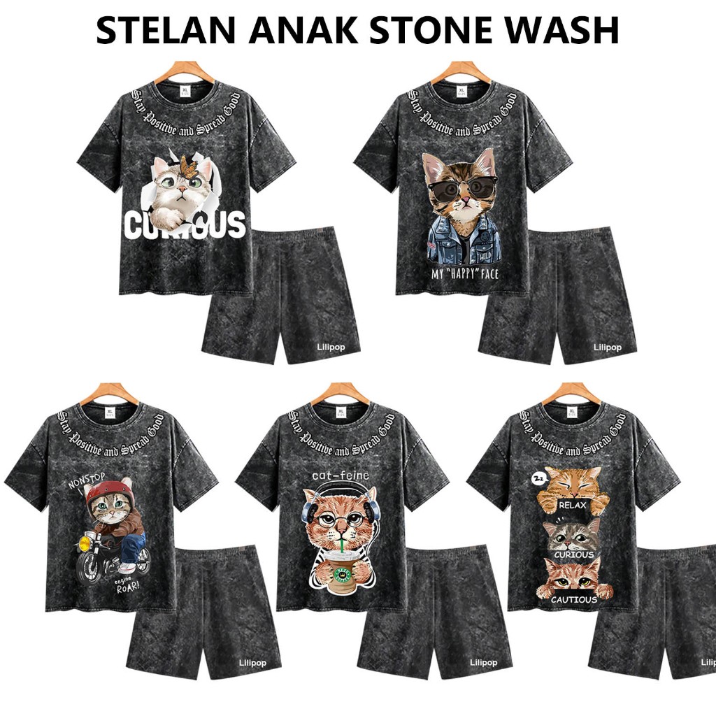 Jual Baju Anak Stelan Usia 1-10 Tahun 3/4 STONE WASH Cowok Cewek Celana Pendek Harian CAT ...