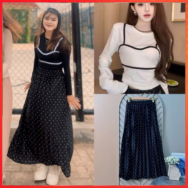 Jual PARIROO ONE SET ROK PLISKET POLKADOT PREMIUM FREYA DAN YUKI LINE ...