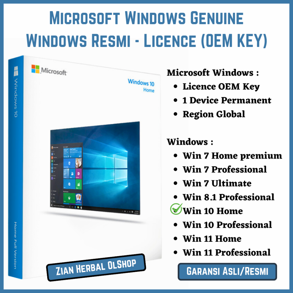 Jual Windows 10 Home Original Licence Key OEM Lifetime Windows Genuine ...
