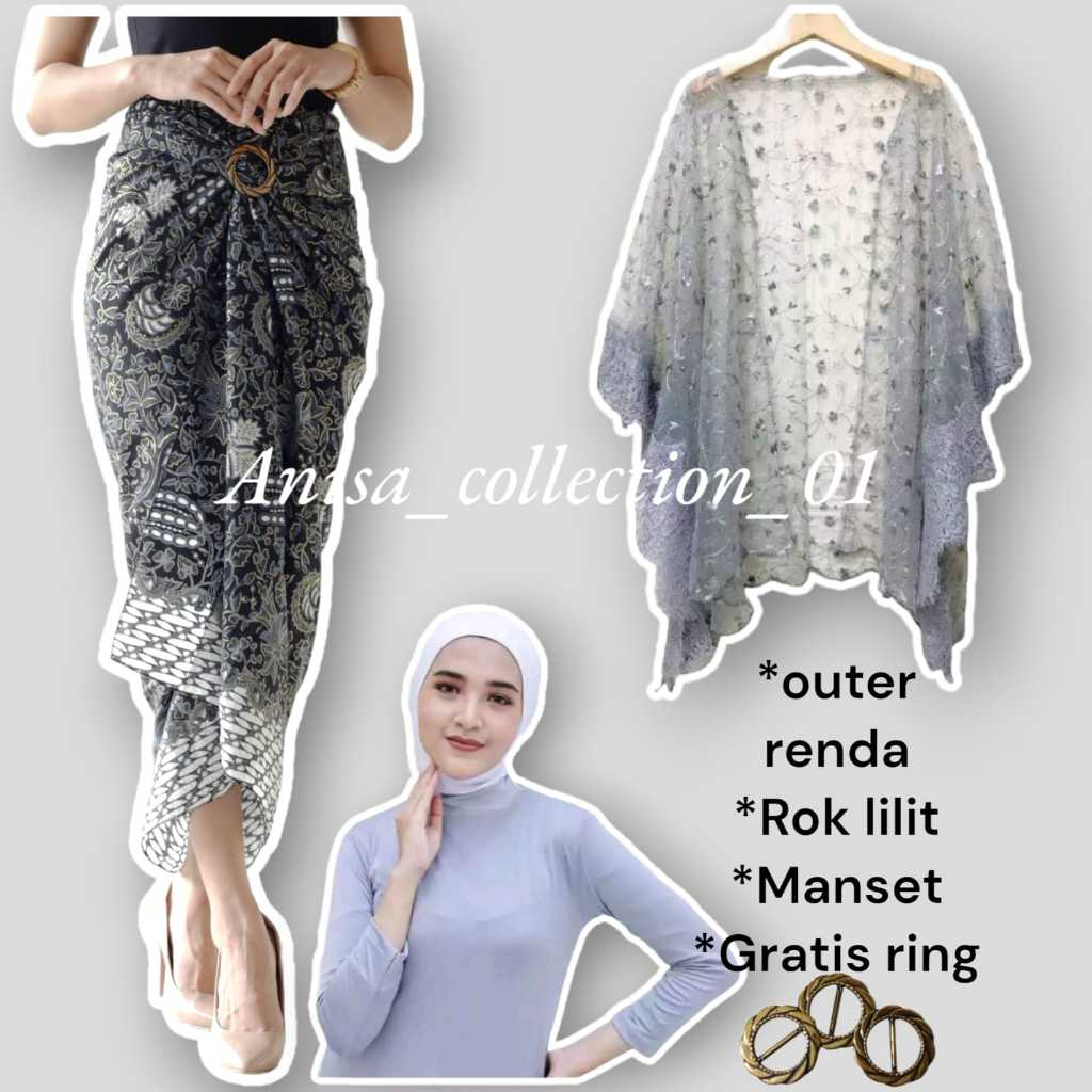 Jual Outfit Atasan Fashion Satu Set Outer brokat cape Brokat Crop ...