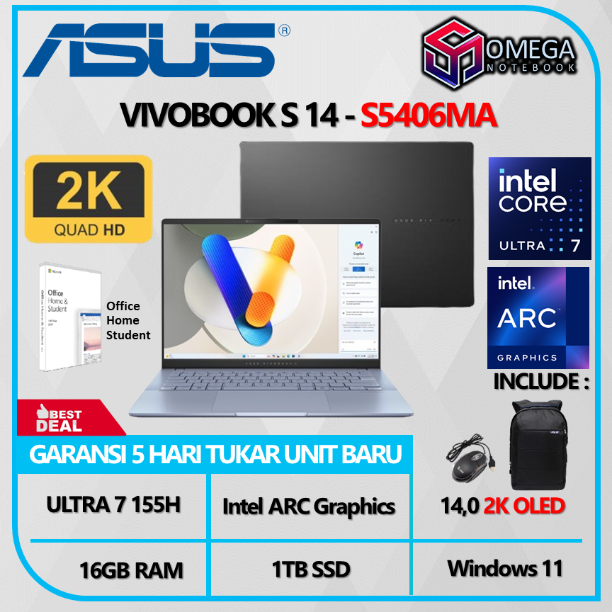 Jual ASUS VIVOBOOK S 14 OLED S5406MA ULTRA 7 155H 16GB 1TB 14,0 2K ...