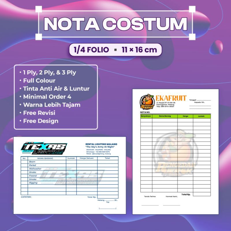 Jual Nota Custom Ukuran 1/4 Folio Nota Kontan / Nota Toko | Shopee ...