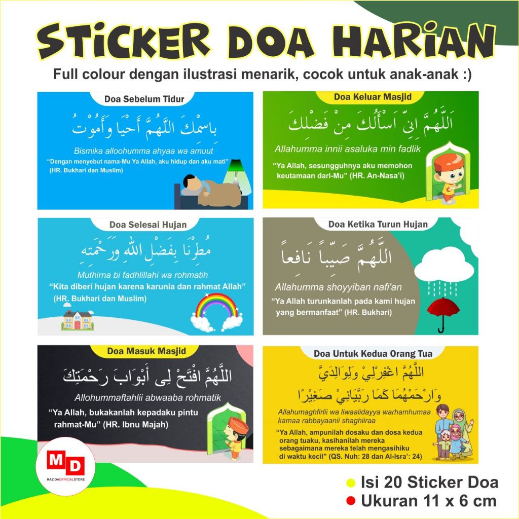 Jual Sticker Doa Harian Anak Islami Isi 20 Stiker Anak Islam Murah Anti ...