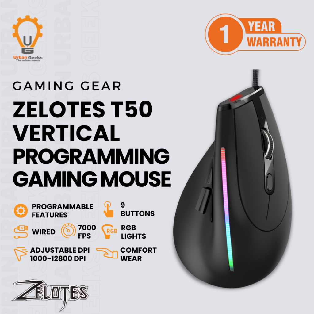 Jual Zelotes T50 Vertical Mouse ErgonomicProgrammable 3200 DPI 7 Button ...