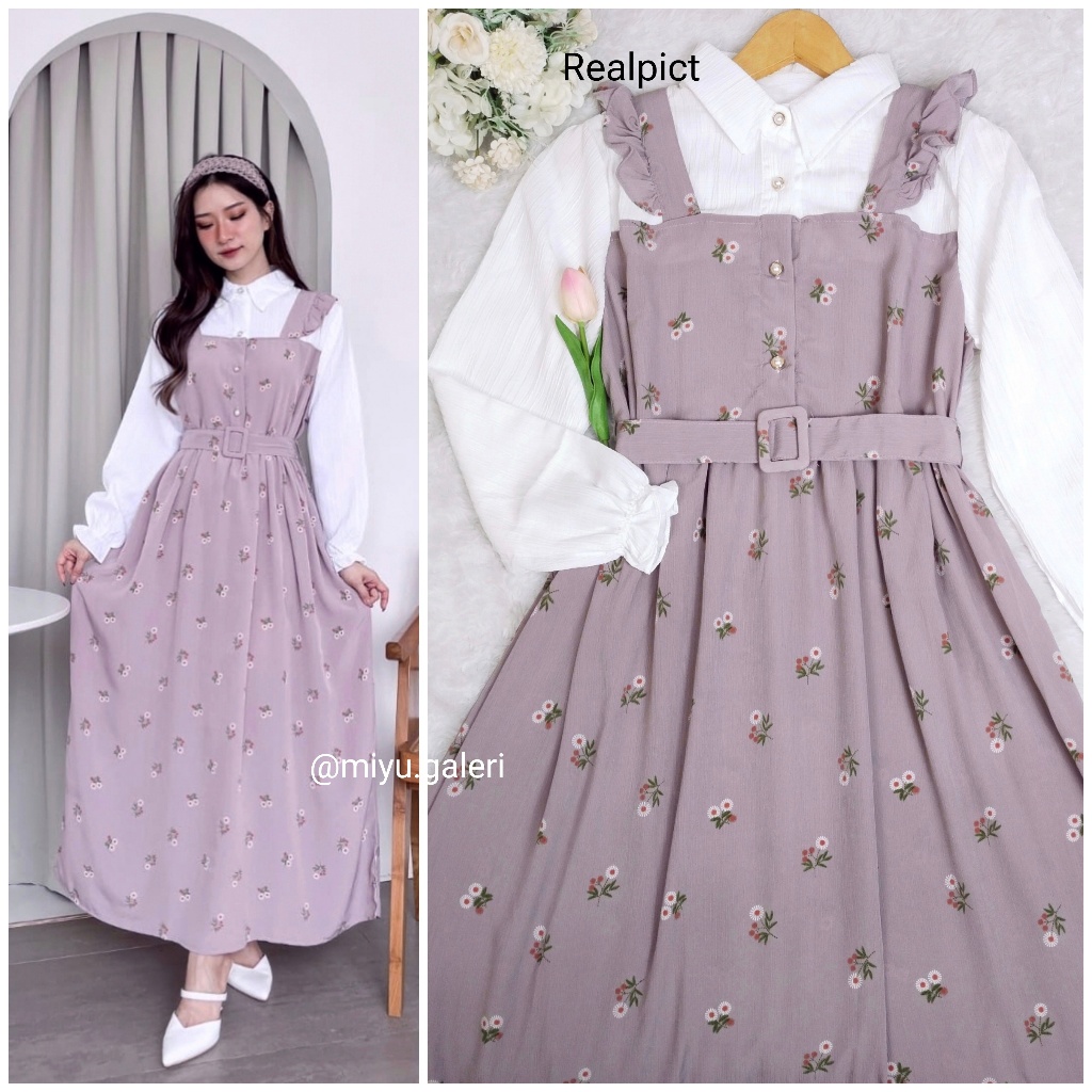 Jual Aecha Gamis Overall Crinkle mix Lady crush motif bunga cey plaid ...