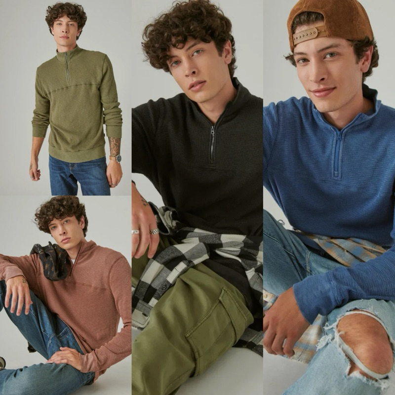 Jual Lucky Brand Dye Garment Waffle Mock Half Zip | Shopee Indonesia