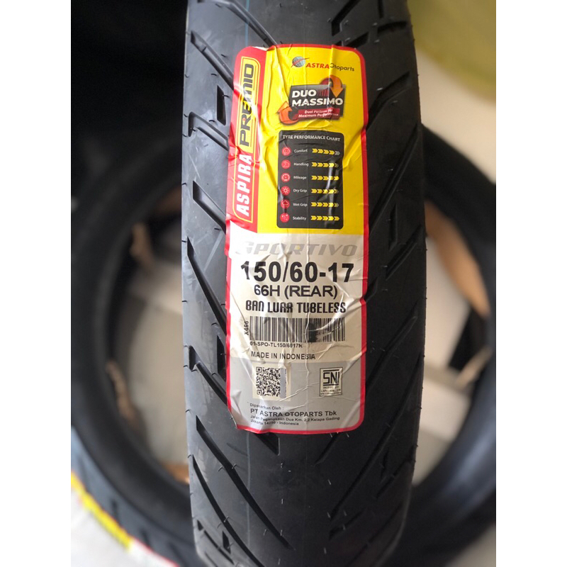 Jual Ban 150 60 17 Aspira Premio Sportivo Tubeless Untuk Ban Belakang Motor SPORT 66H (REAR ...