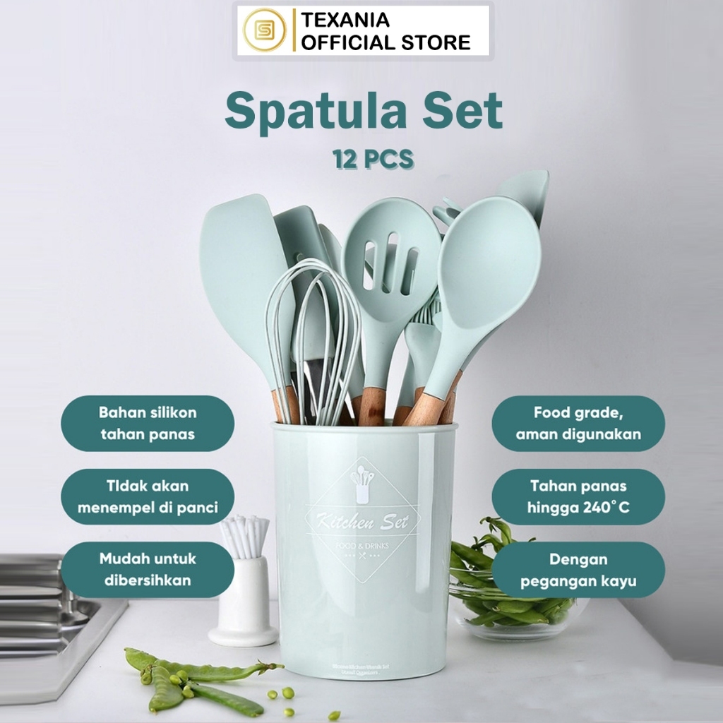Jual TEXANIA Spatula Silikon Premium Utensil Set 12Pcs Sutil Pegangan ...