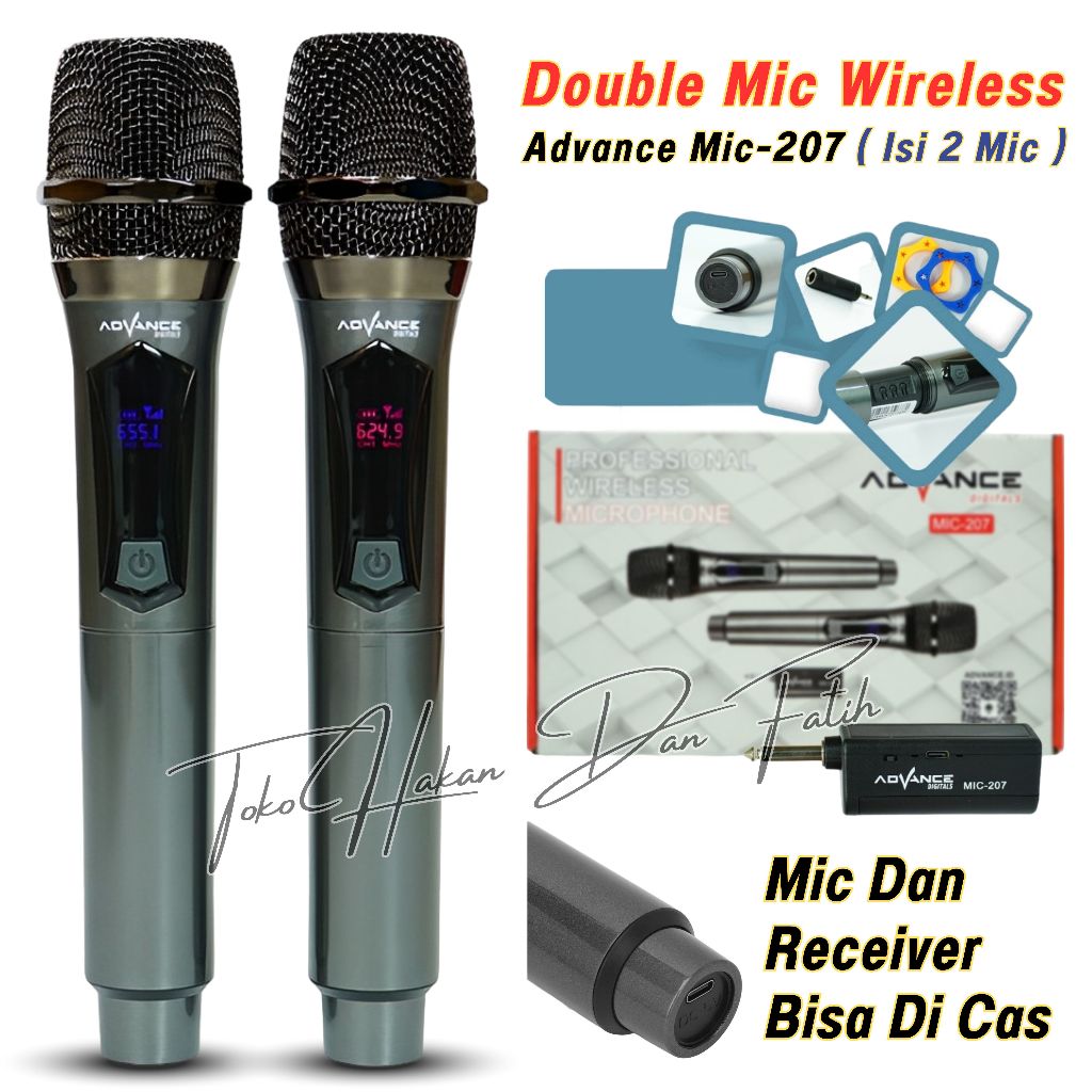 Jual Advance MIC-207 Double Digital Mic Wireless Microphone Bisa Di Cas | Profesional UHF ...