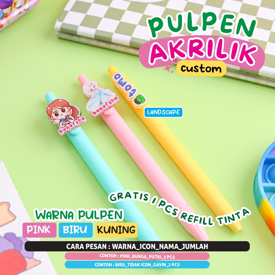 Jual PULPEN AKRILIK CUSTOM NAMA / PULPEN KARAKTER CUSTOM NAMA / PULPEN ...