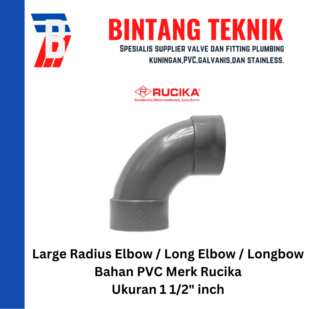 Jual Large Radius Elbow (Long Elbow) 1 1/2" inch PVC Rucika D (Tipis ...