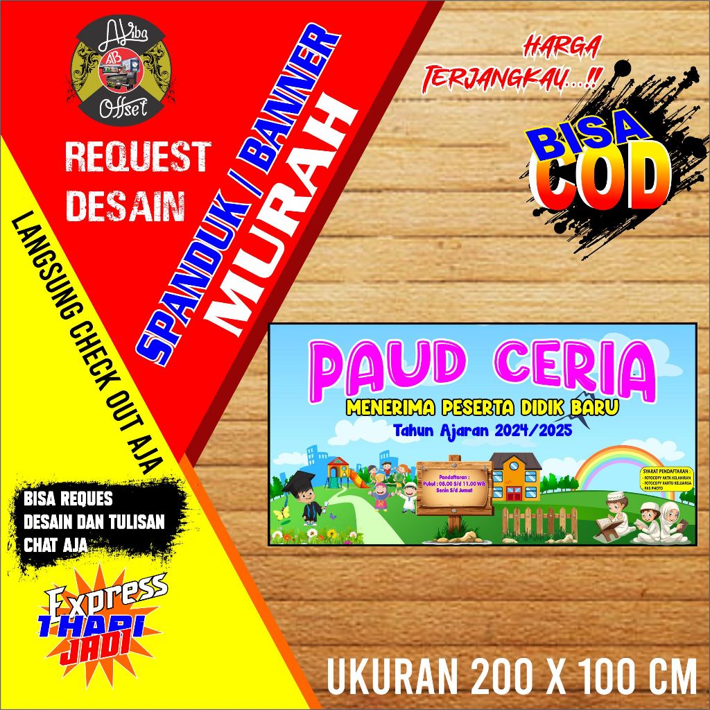 Jual SPANDUK BANNER CUSTOM PAUD CERIA 001 UKURAN 200X100CM | Shopee ...