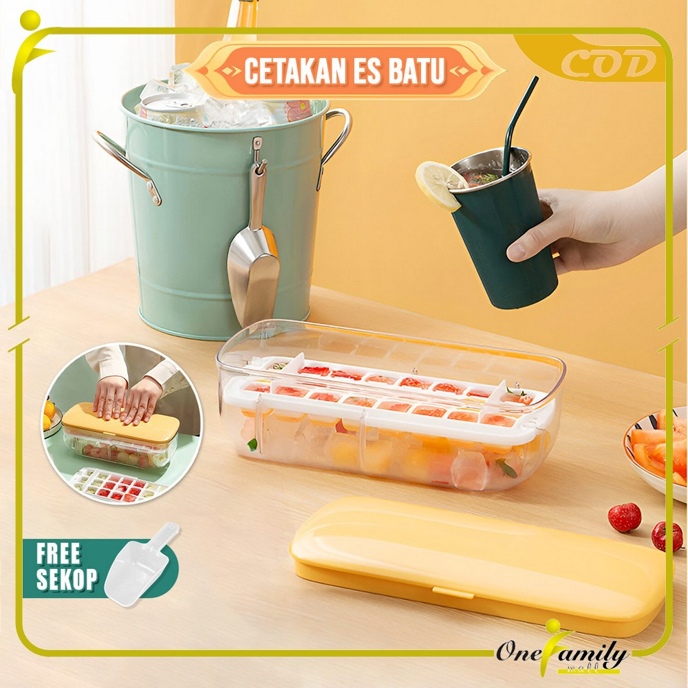 Jual ONE-C873 Cetakan Es Batu Mode Tekan Press Dengan Wadah Free Sendok ...