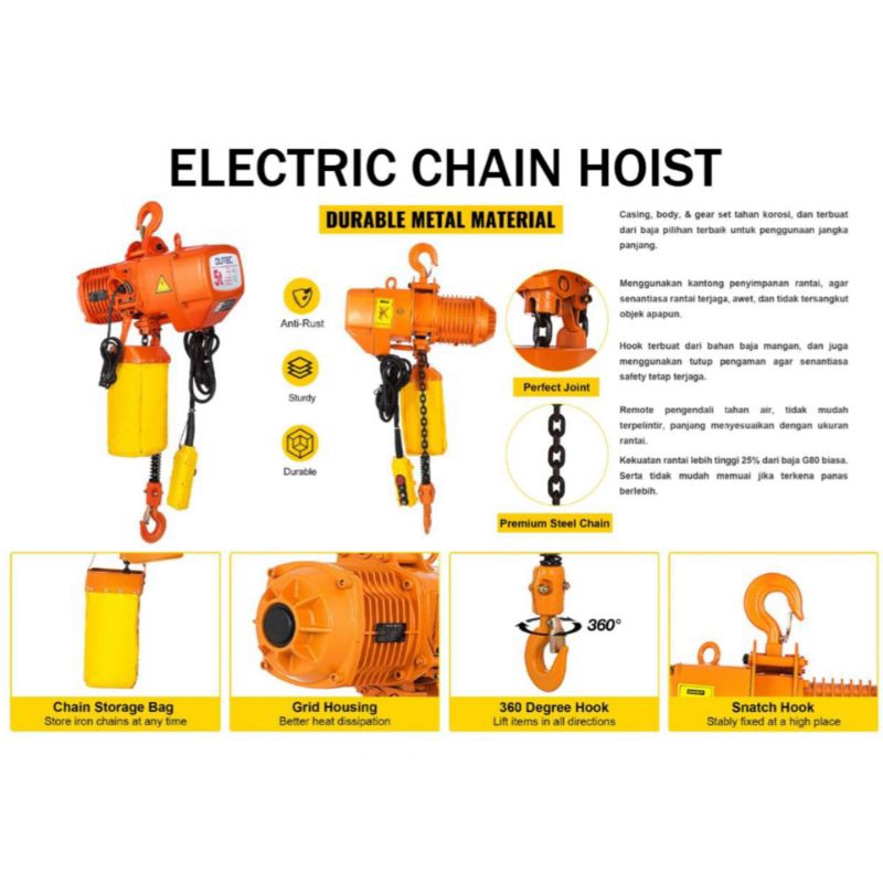 Jual Electric Chain Hoist 2 Ton x 12 Meter 380 Volt 380 Phase Double ...
