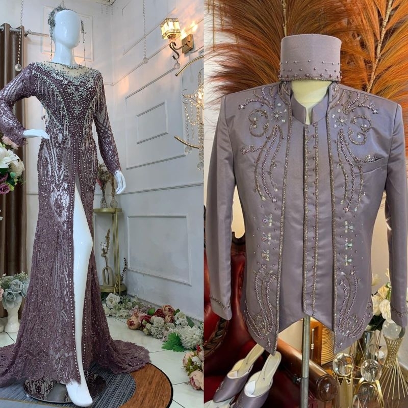 Jual NEW CAUPLE GAUN SLIM DRES MEWAH BEREKOR DAN SET BESKAP BRIDAL ...